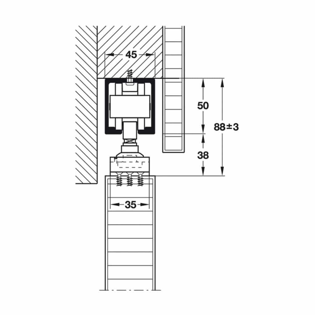 Hawa Junior 120/A Sliding Door Kit - High Capacity- Partition Plus