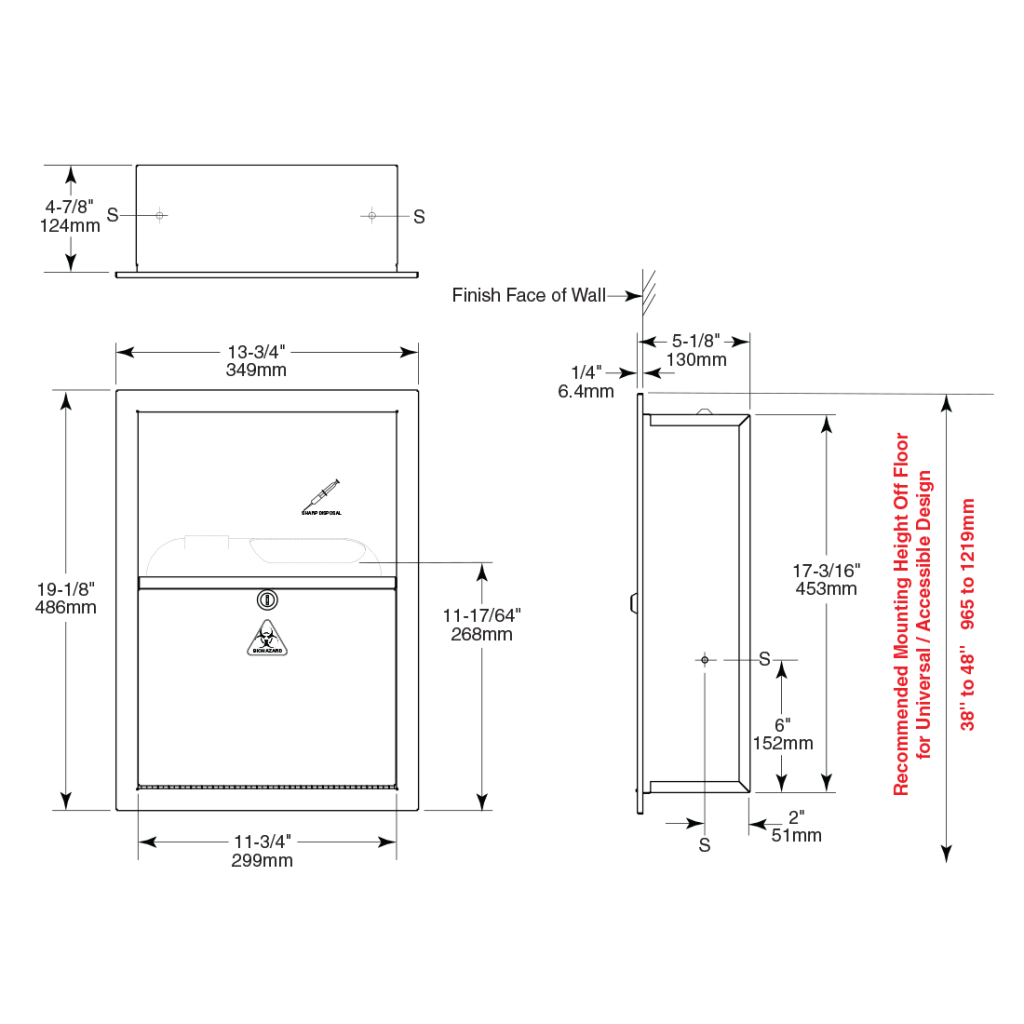 Bobrick Recessed Sharp Disposal B-35016 - Partition Plus